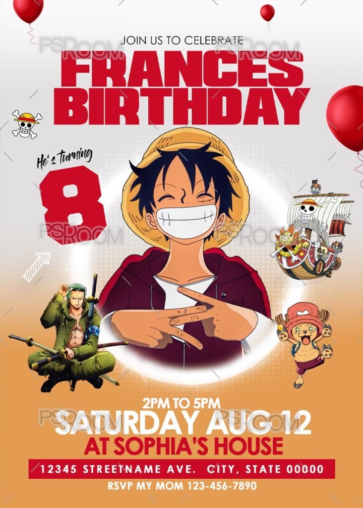 One Piece Birthday Invitation Flyer - PSDRoom.com